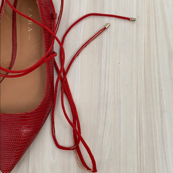 Zara | Shoes | Zara Trf Red Lace Up Flats | Poshmark
